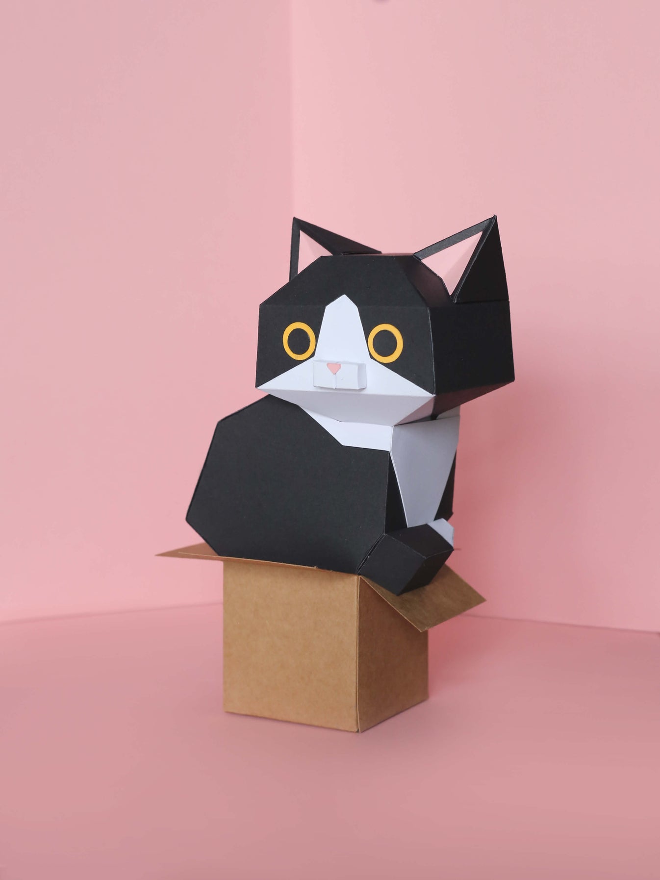 Cat Sit in Box Papercraft Template | Cat Decor | ElkaYang – Elka Yang
