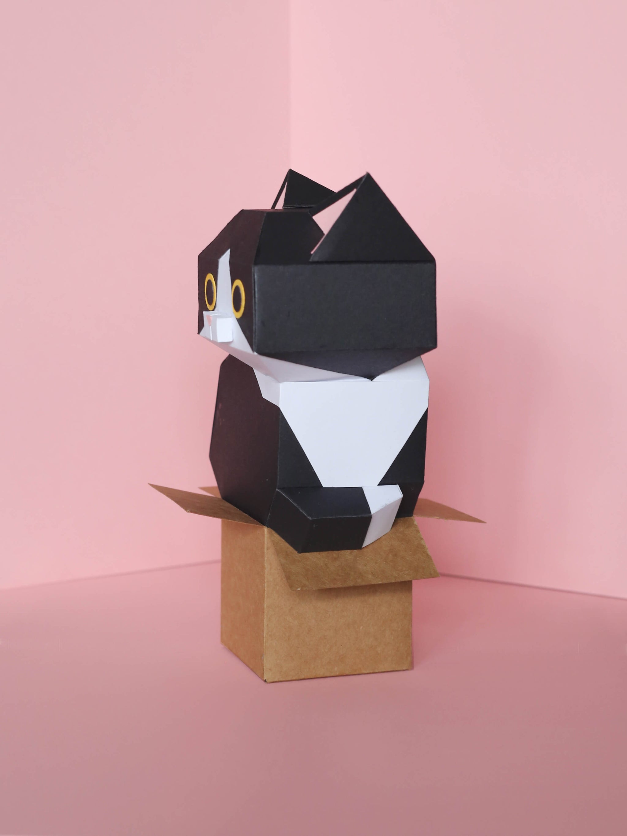Cat Sit in Box Papercraft Template | Cat Decor | ElkaYang – Elka Yang